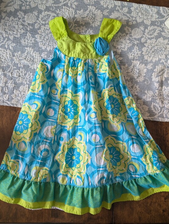 Penelope Mack | Dresses | Penelope Mack Blue And Lime Floral Tiered ...